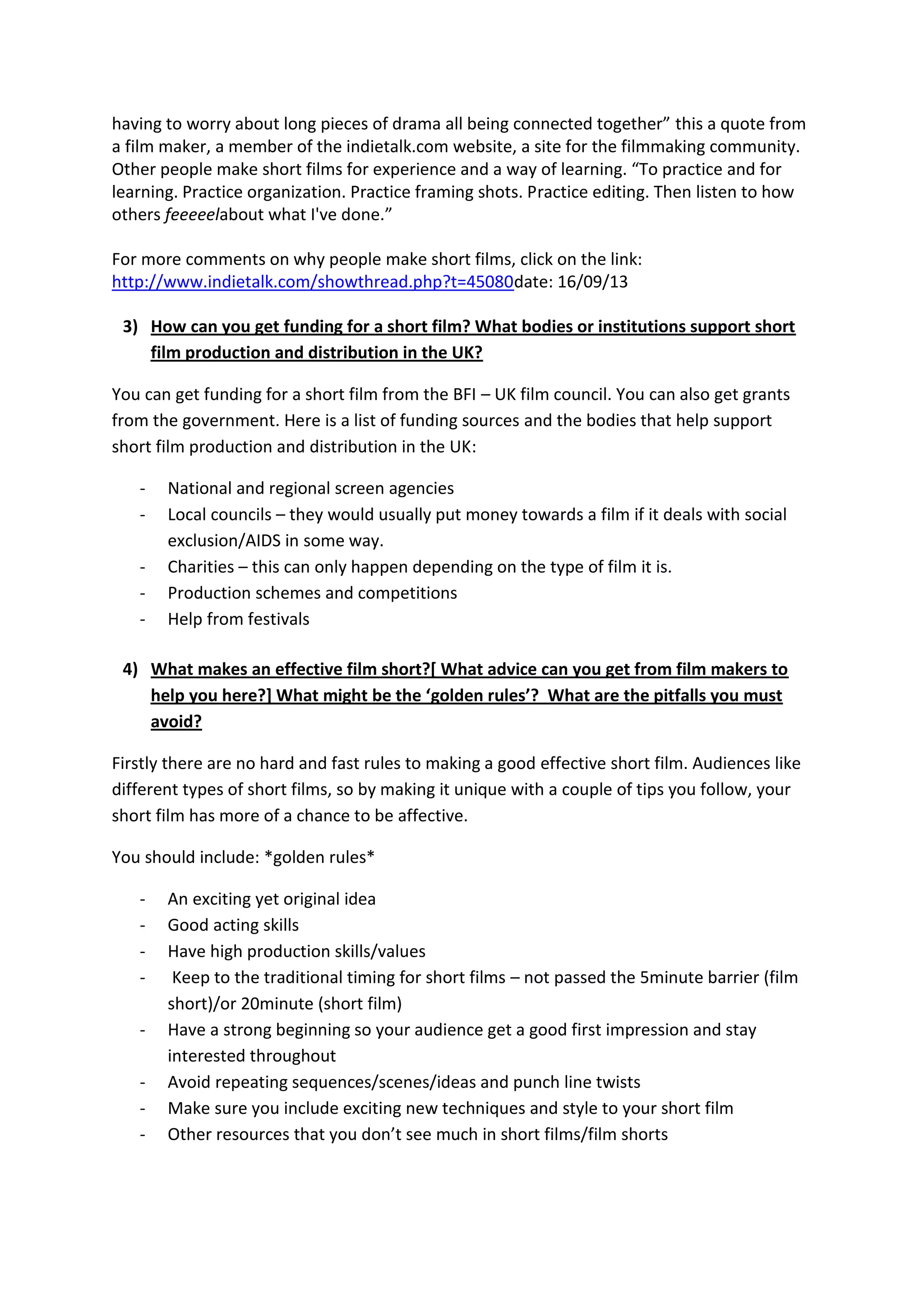 Short film research | DOCX
