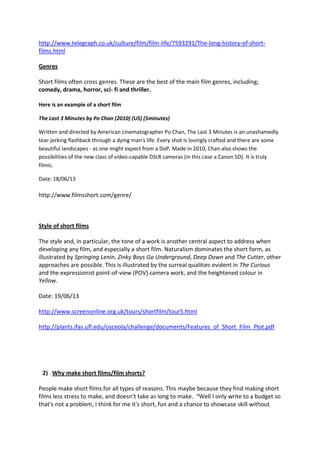 Short film research | DOCX