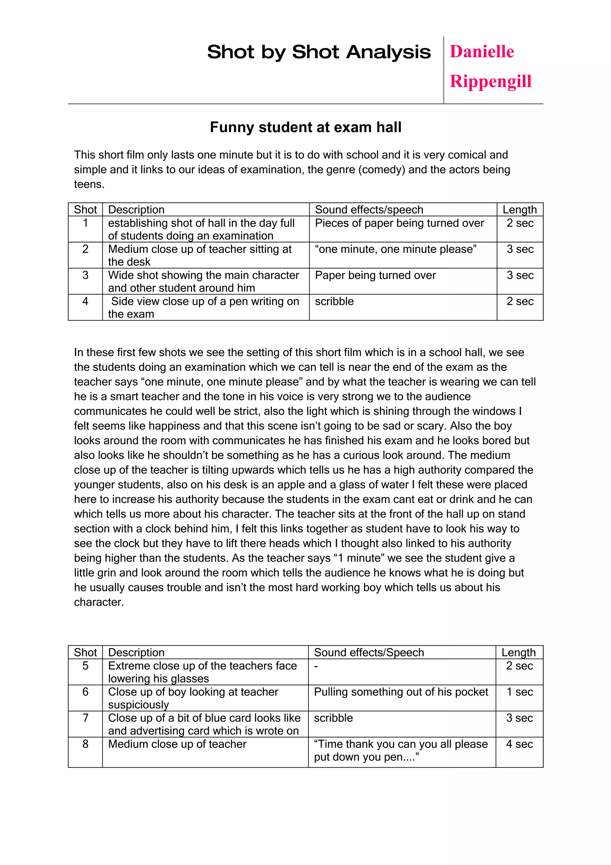 Short Film Review Table | DOC