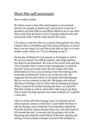 Short film self assessment | PDF