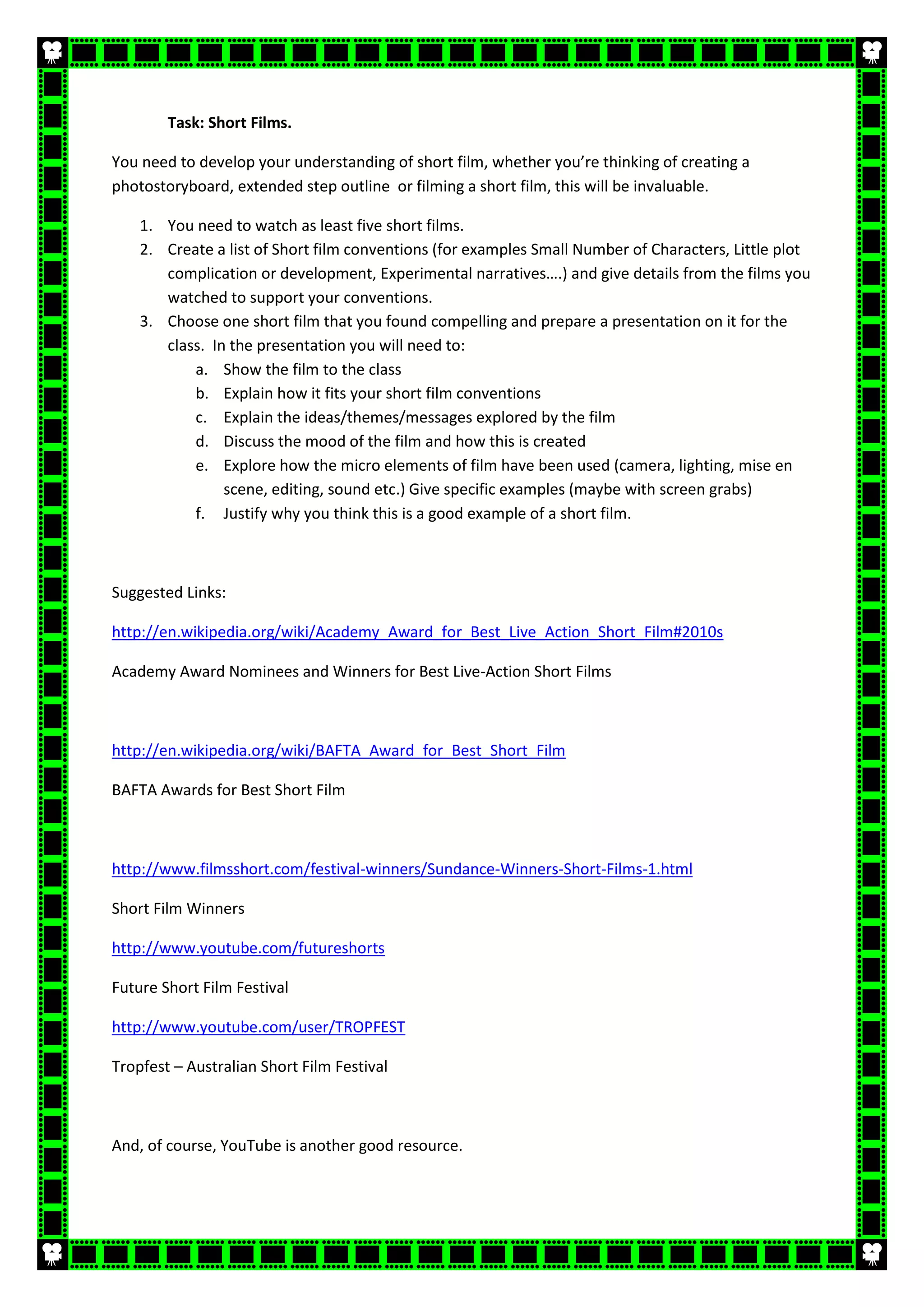 Short film task | DOCX