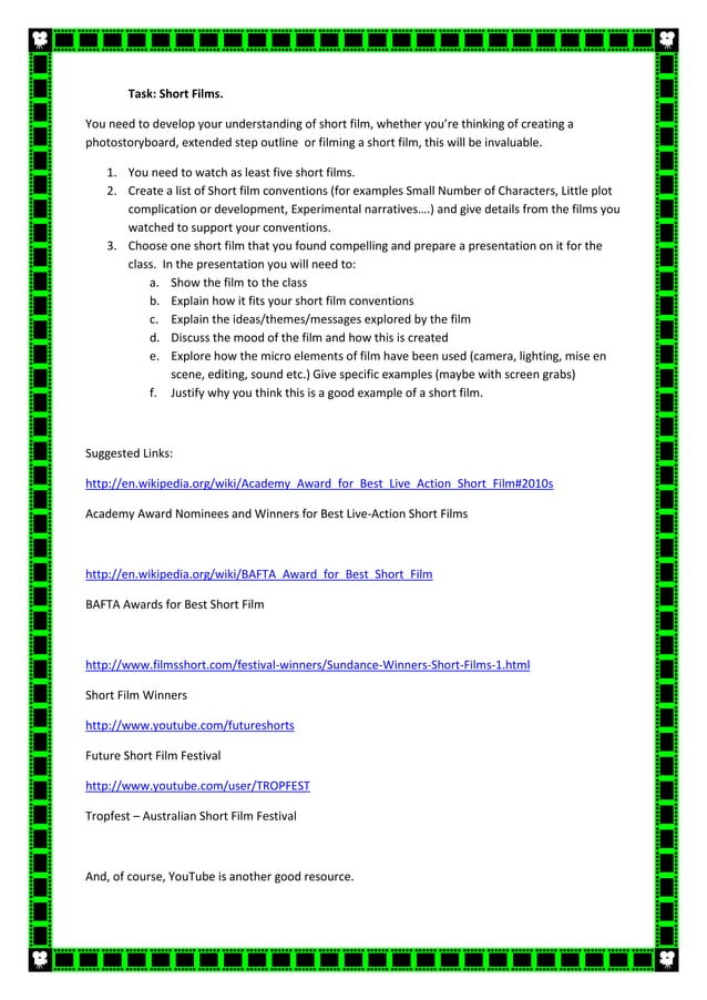 Short film task | PDF