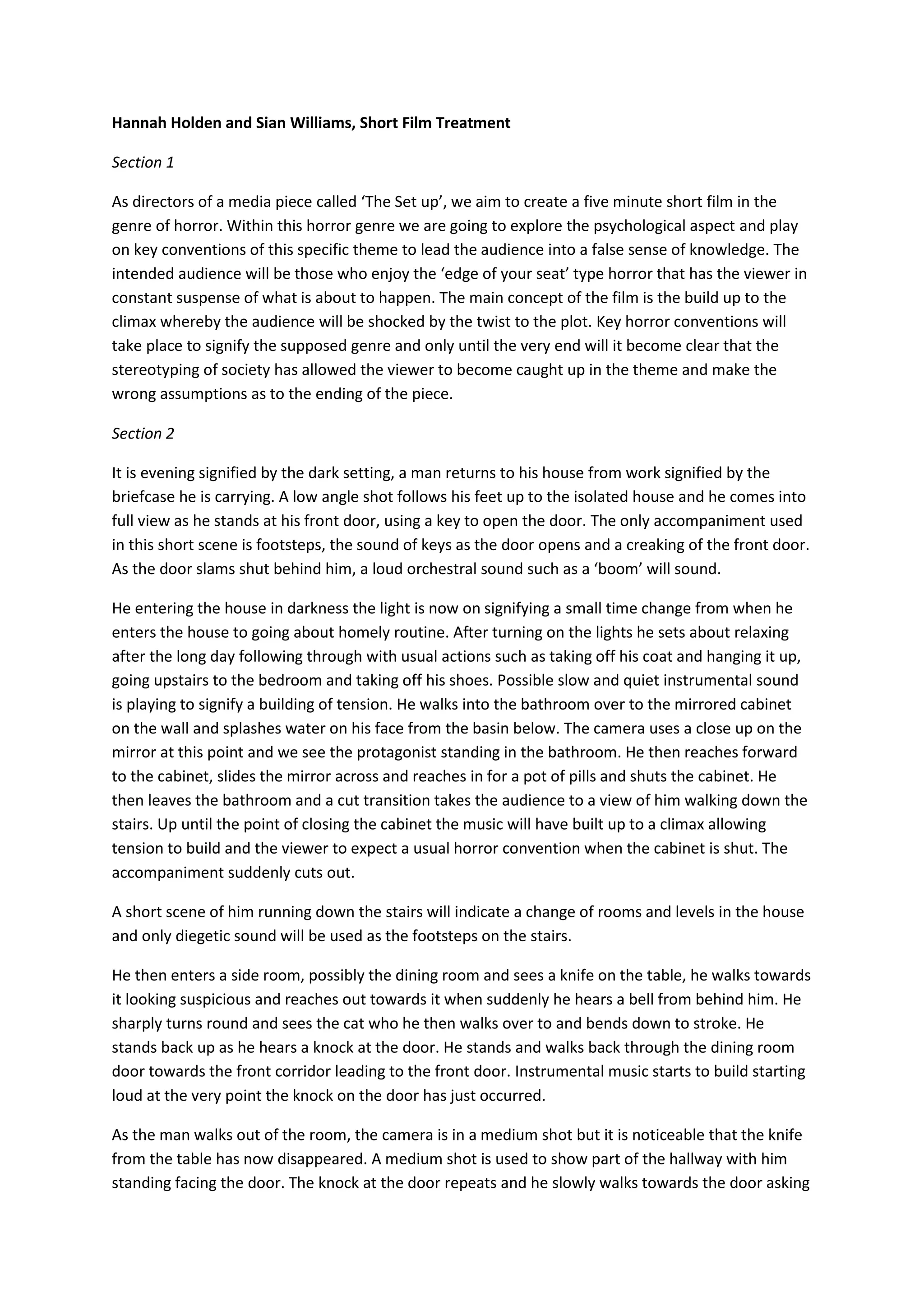 Short Film Treatment (The Set-Up) | DOCX