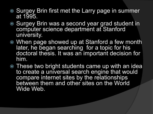 Short history of google | PPTX | Search | Internet