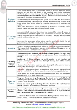 Short Laboratory Hand Book-MANIK | PDF