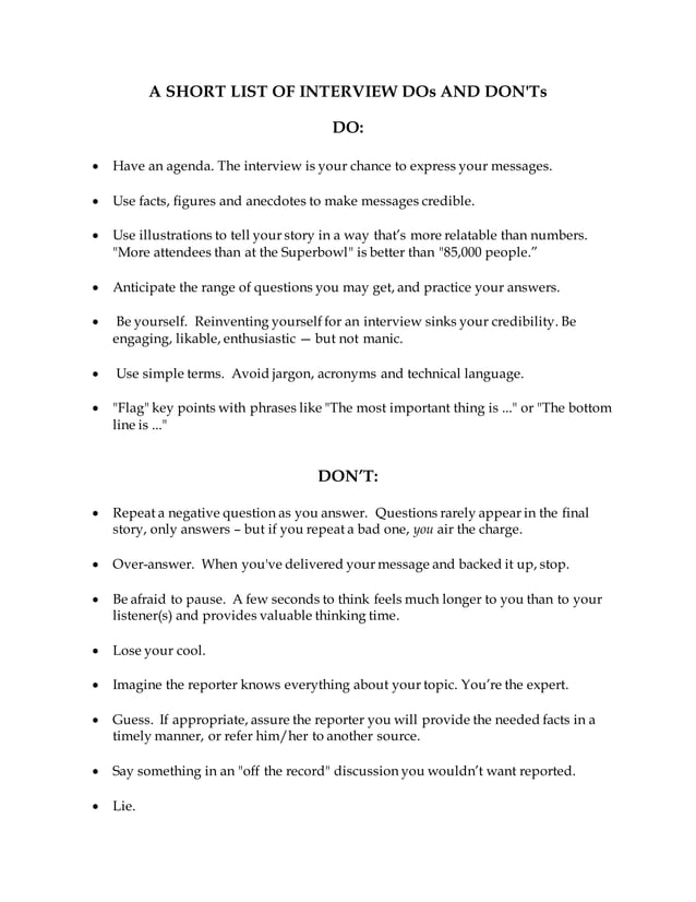 Short list of interview do%27s and don%27ts | PDF