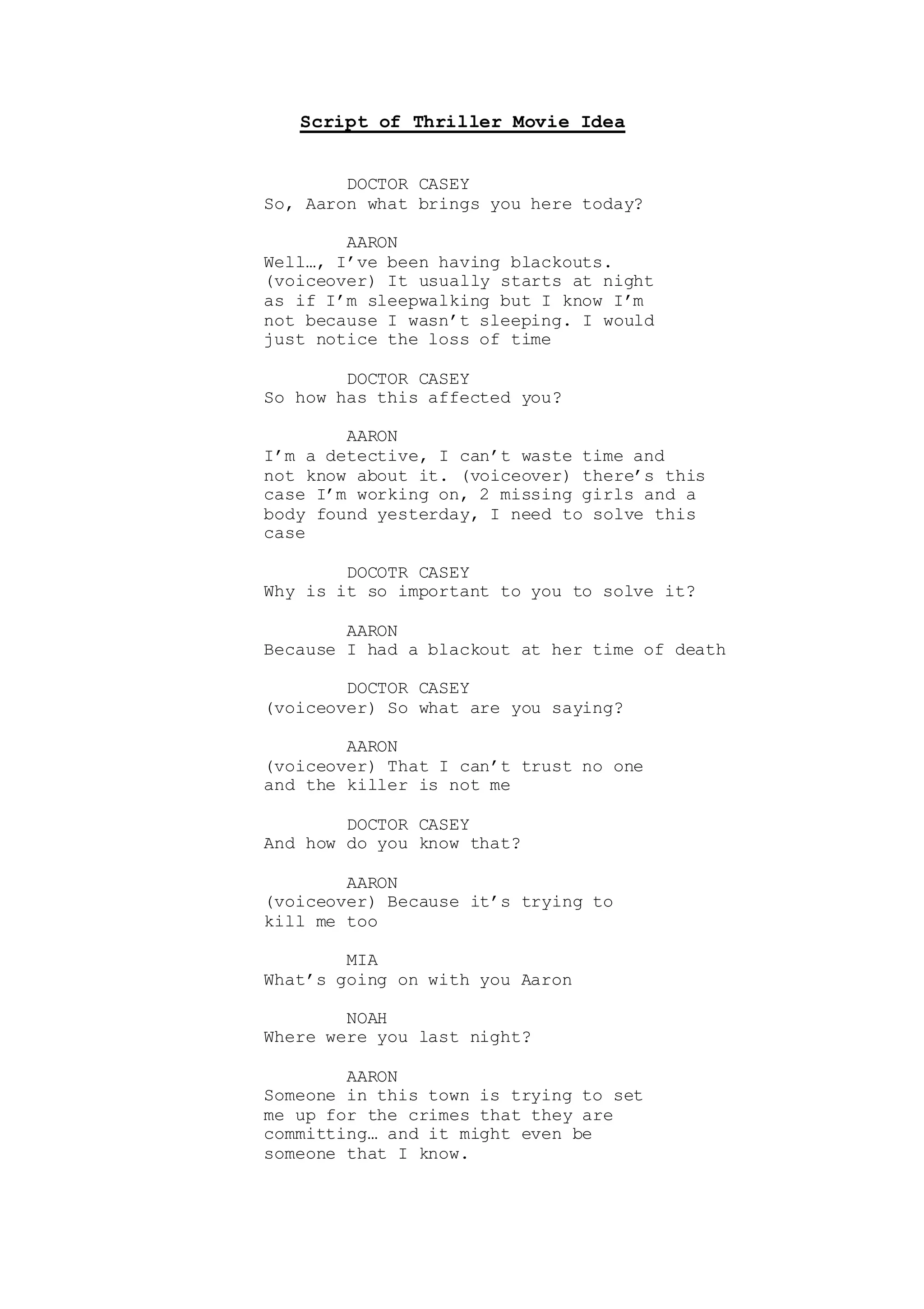 Shotlist and Script for Assailant Thriller Movie | DOCX