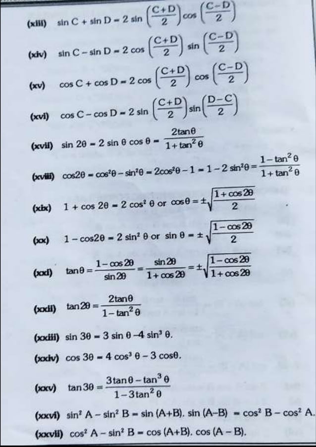 Short Notes for Trigonometric ratios and identities with formula and ...