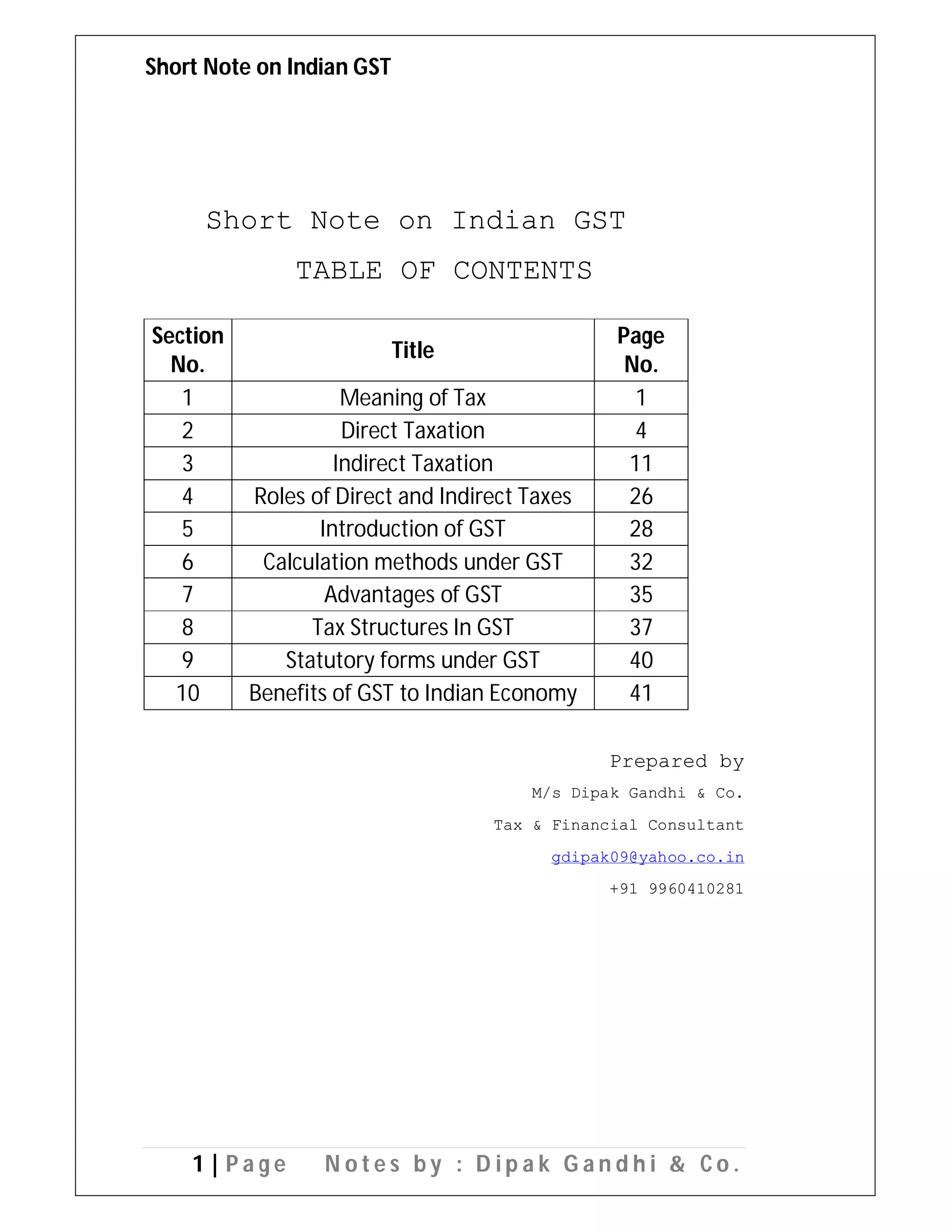Short notes on indian gst | PDF