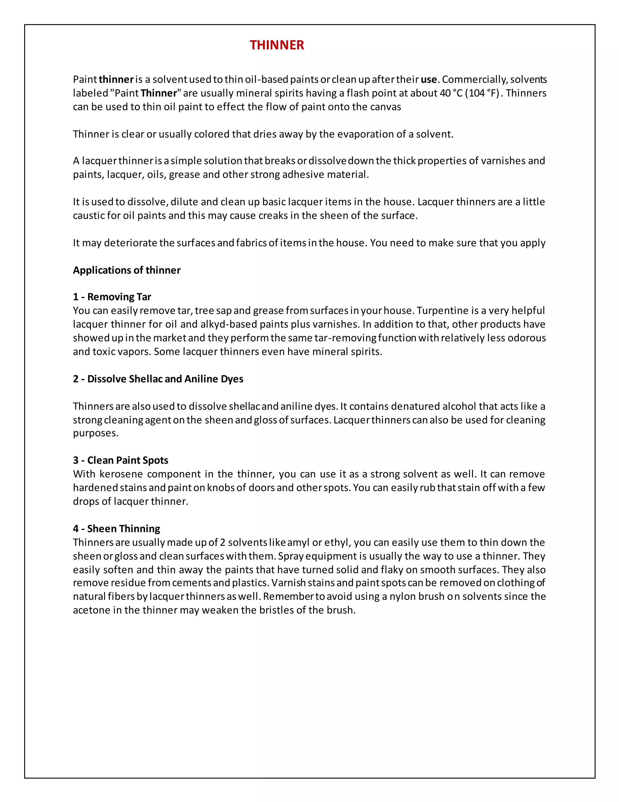 Short notes on thinner | DOCX