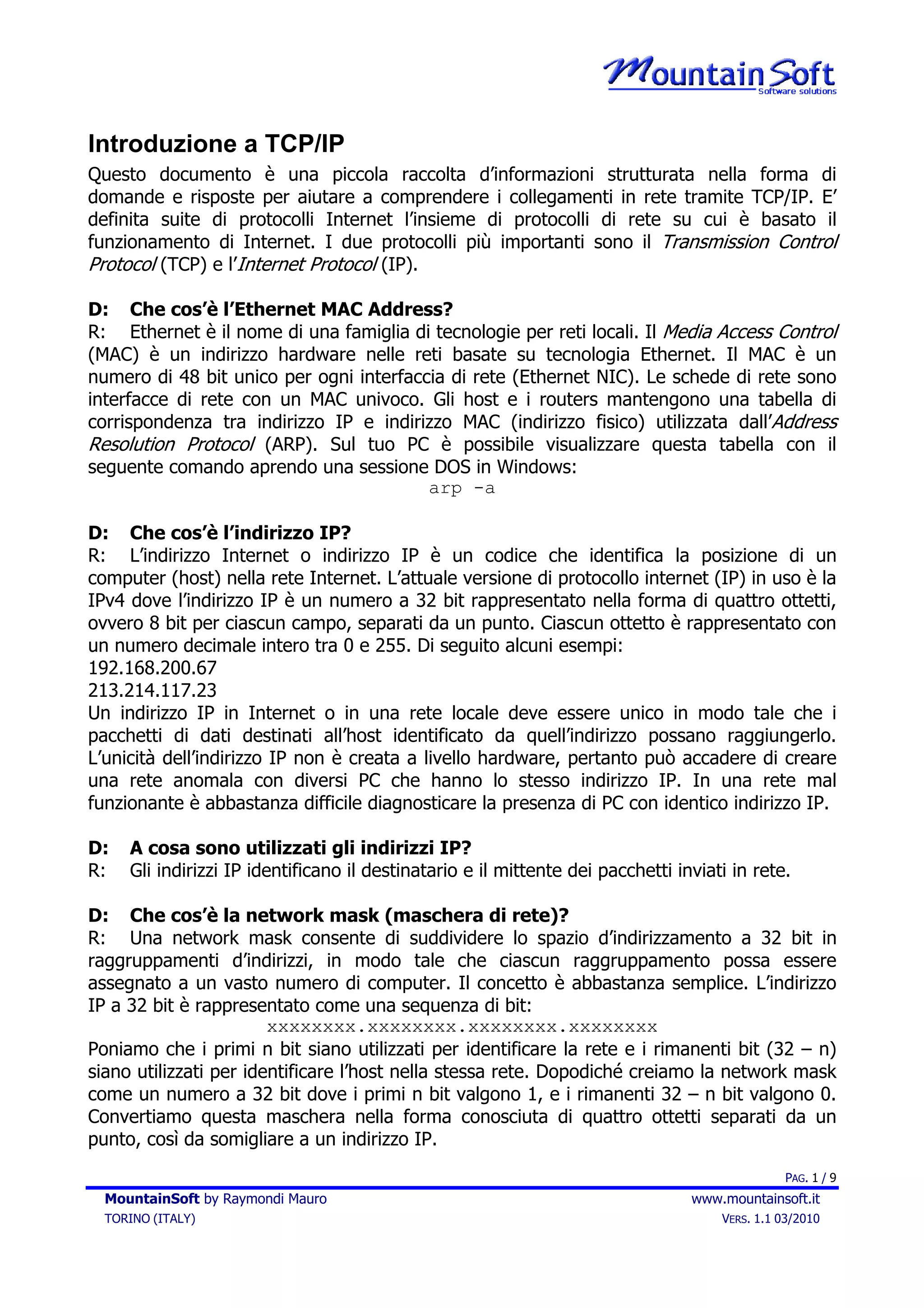 Introduzione a TCP/IP | PDF