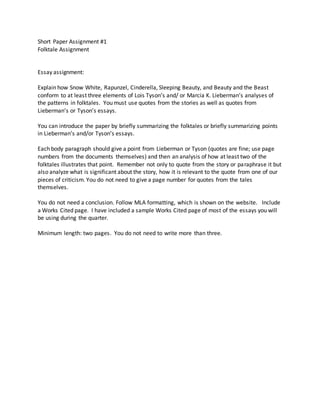 Short paper assignment folktales | DOCX
