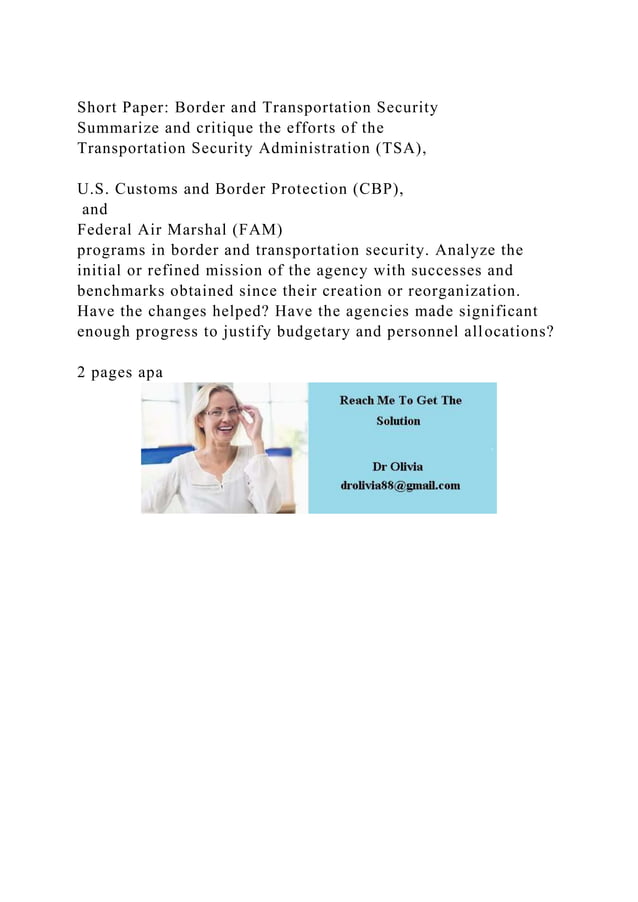 Short Paper Border and Transportation SecuritySummarize and criti.docx | Terrorism | Sensitive ...
