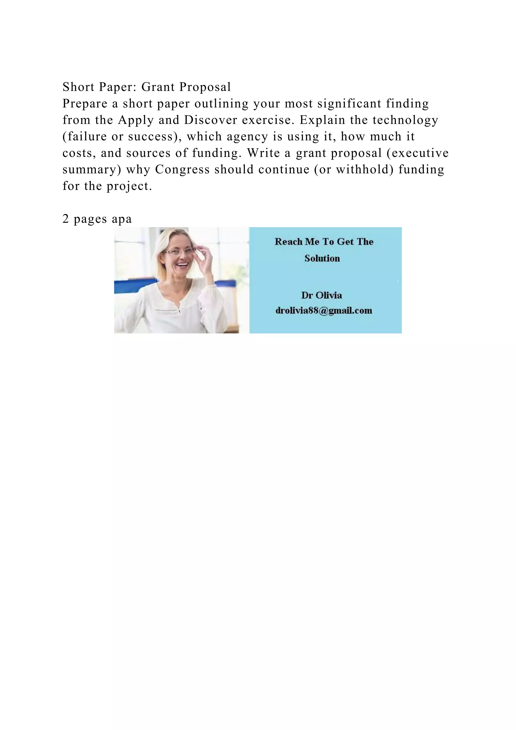 Short Paper Grant ProposalPrepare a short paper outlining your mo.docx