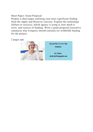 Short Paper Grant ProposalPrepare a short paper outlining your mo.docx
