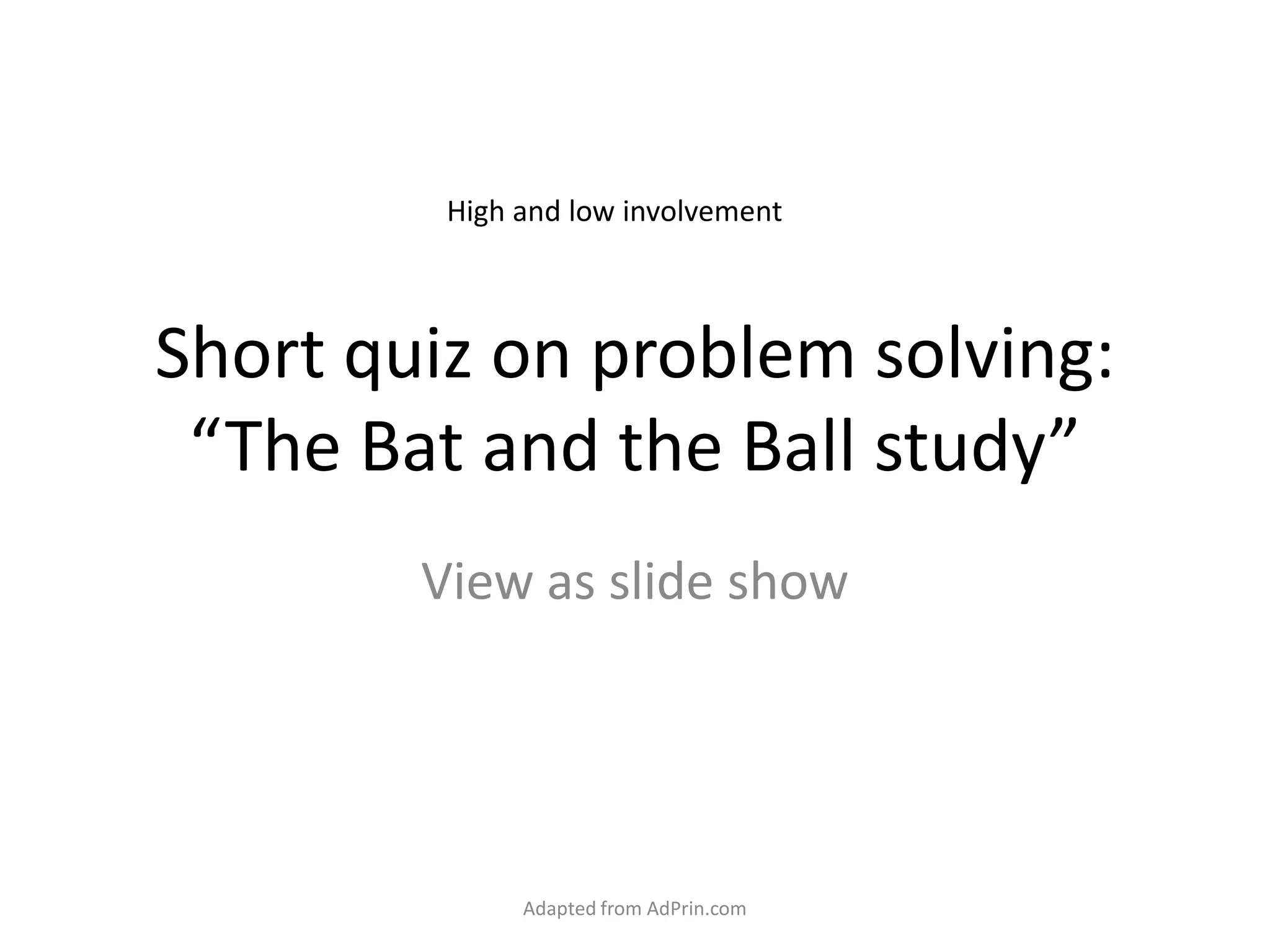 Short quiz on problem solving: bat & ball | PPTX