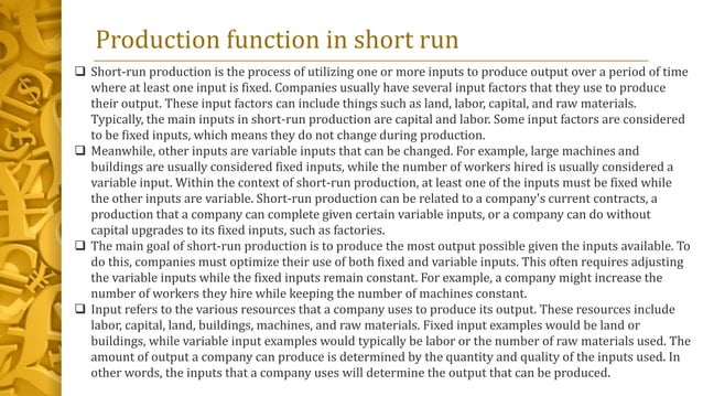 SHORT RUN production function | PPTX | Business | Business and Finance