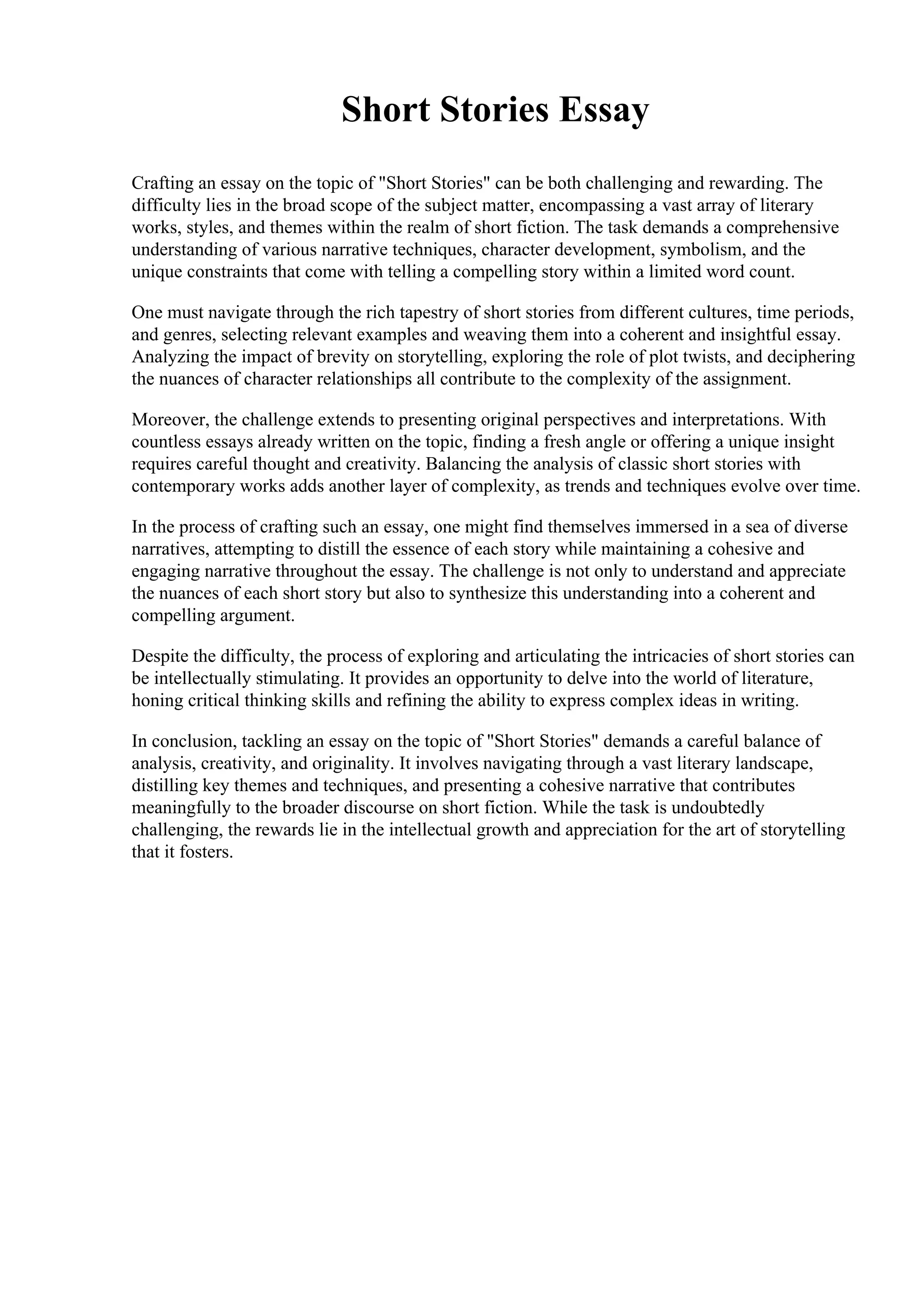 Short Stories Essay | PDF