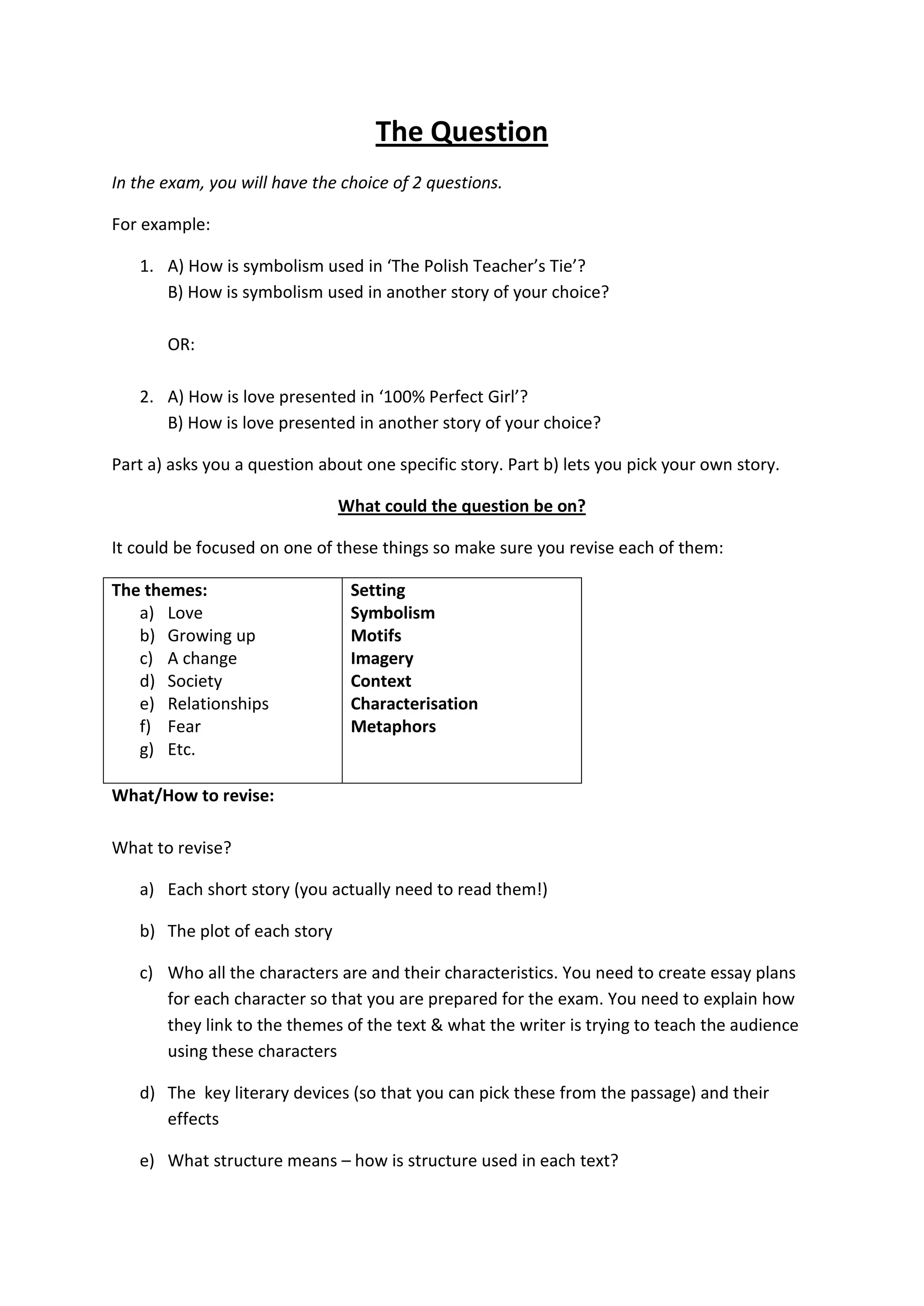 Short stories revision guide | PDF