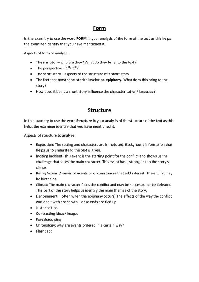 Short stories revision guide | PDF