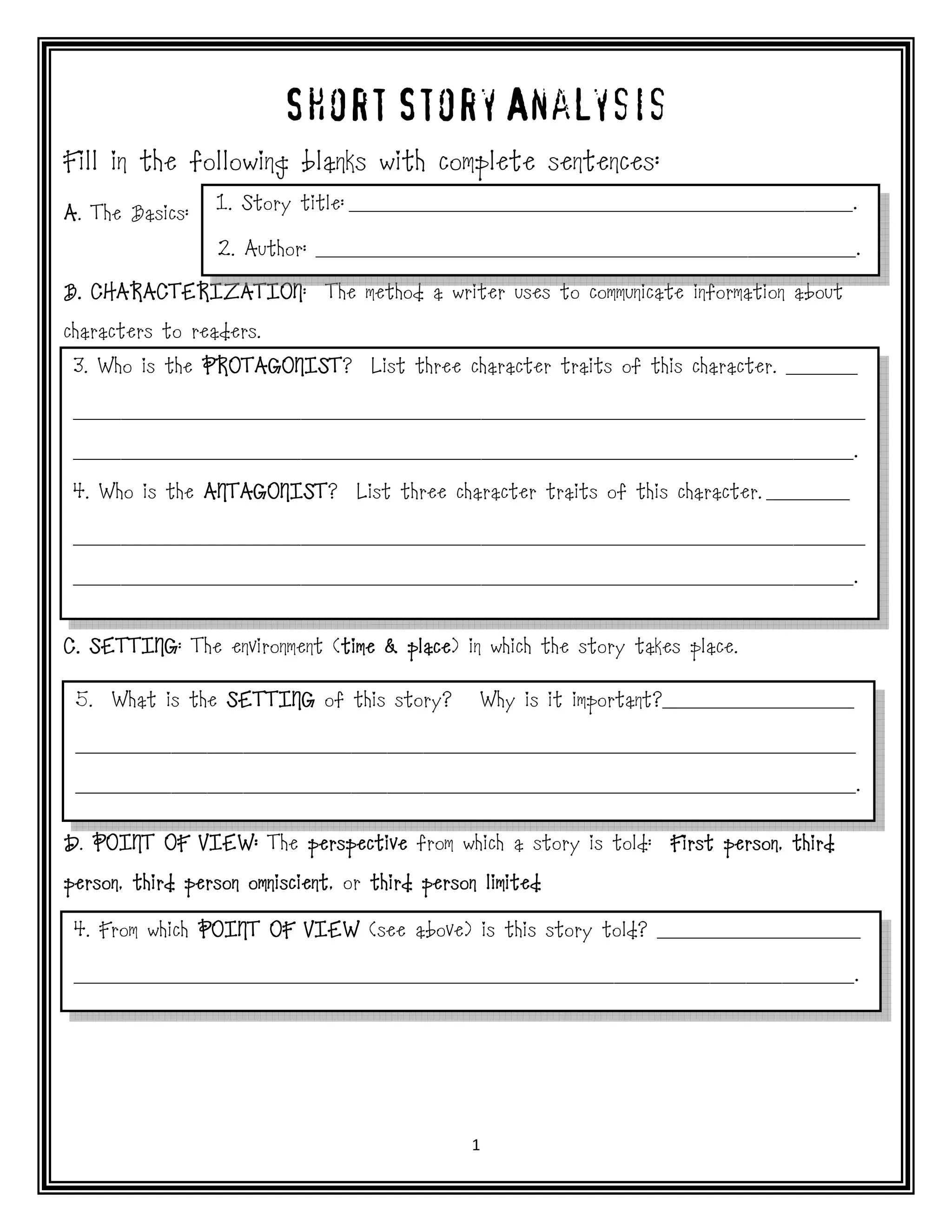 Short Story Analysis Form | PDF