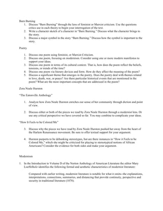 Short story and modernism questions | PDF