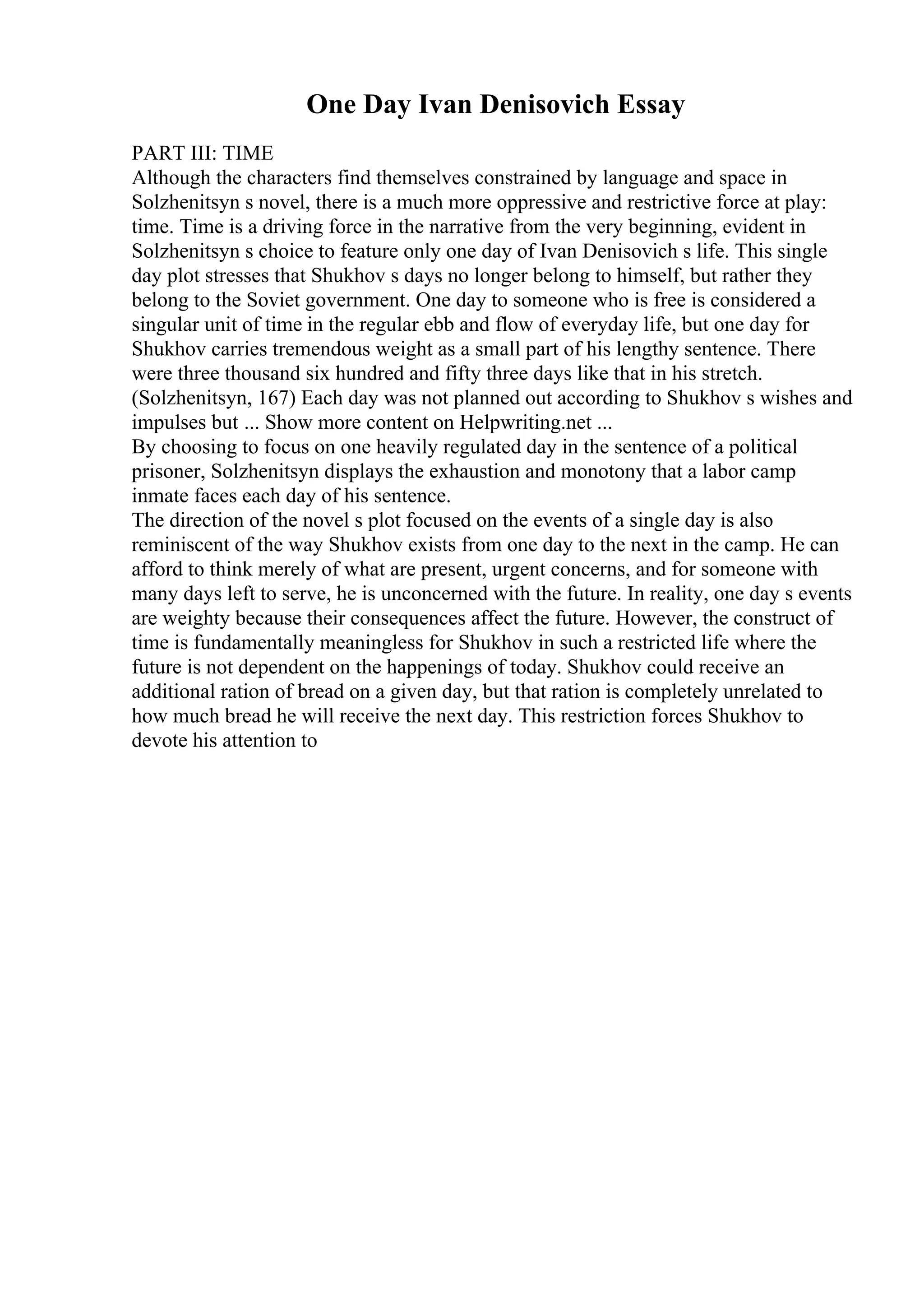 Short Story Essay Example | PDF