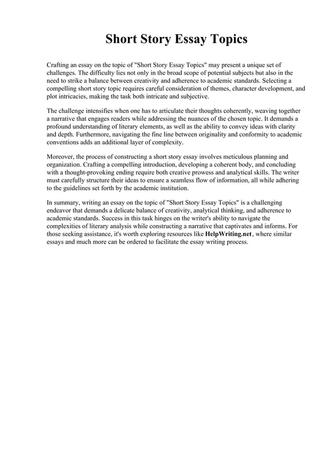 Short Story Essay Topics. Westchester Community College | PDF