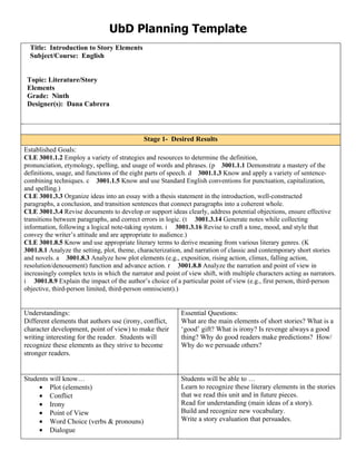 Short story ubd 9th | DOC