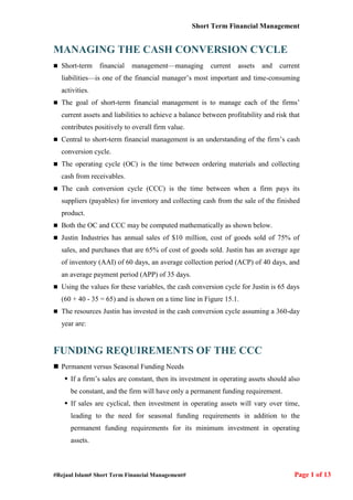 Short term financial management notes | PDF