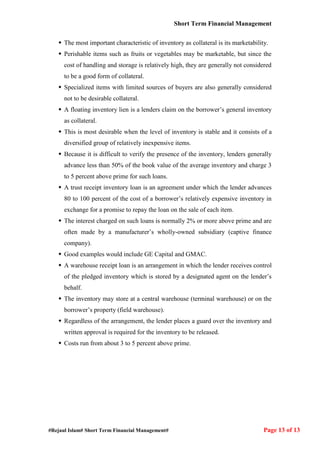 Short term financial management notes | PDF