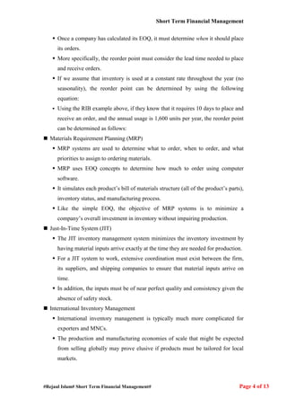 Short term financial management notes | PDF