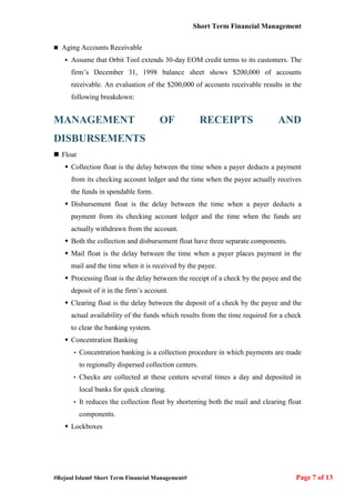 Short term financial management notes | PDF