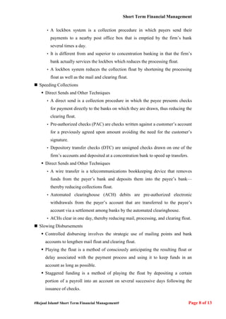Short term financial management notes | PDF