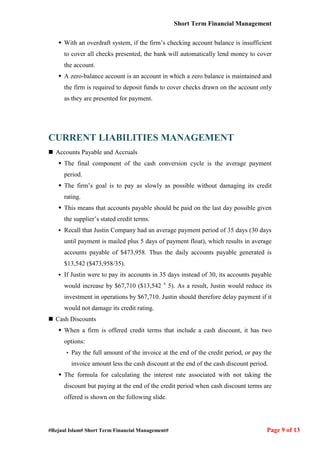 Short term financial management notes | PDF