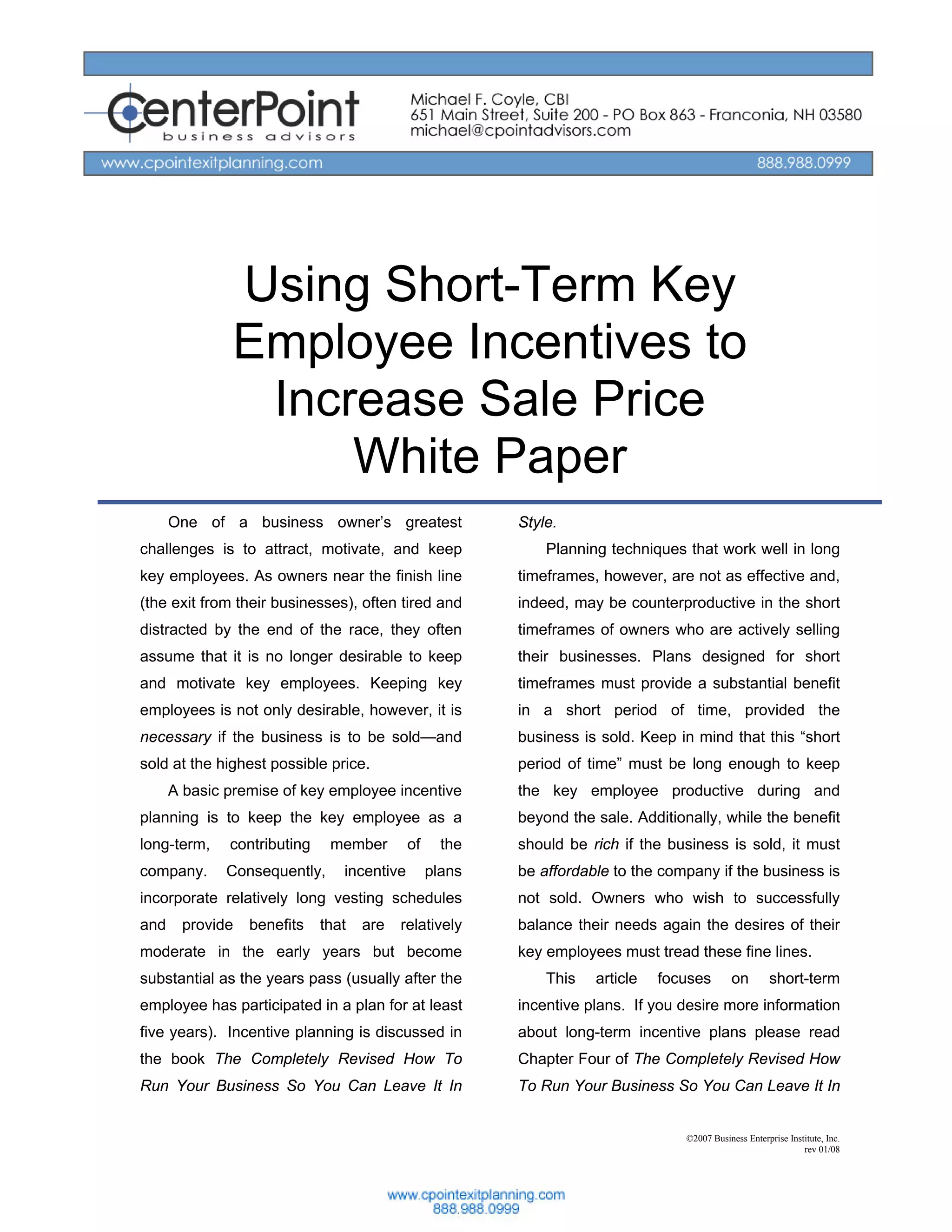 Short Term Key Employee Incentive Planning | PDF | Business ...