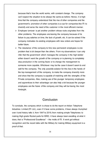 Analysis on the working of ITI Ltd | DOCX