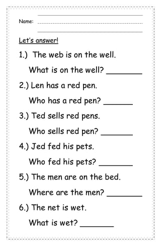 Short vowel sentences | DOCX
