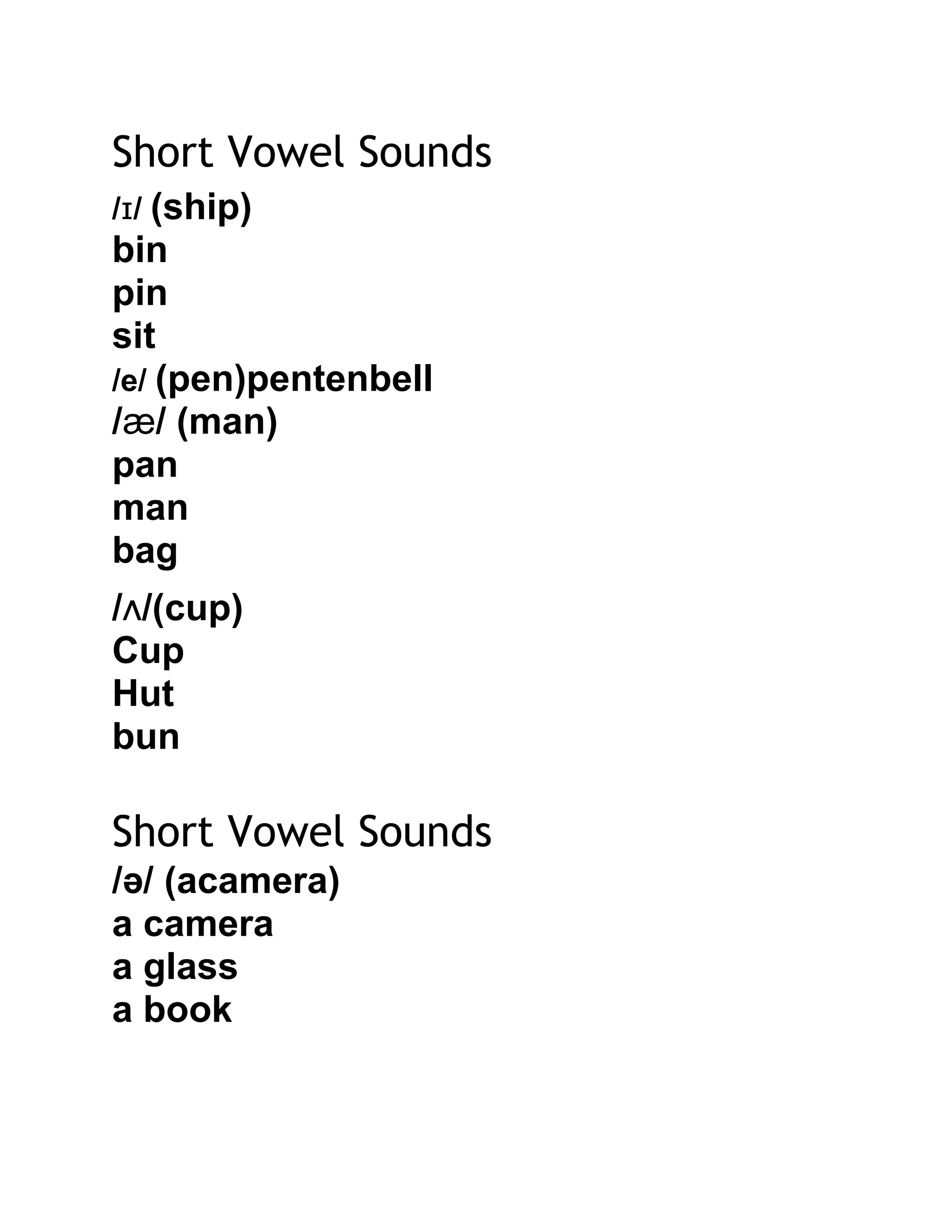 Short vowel sounds | DOCX