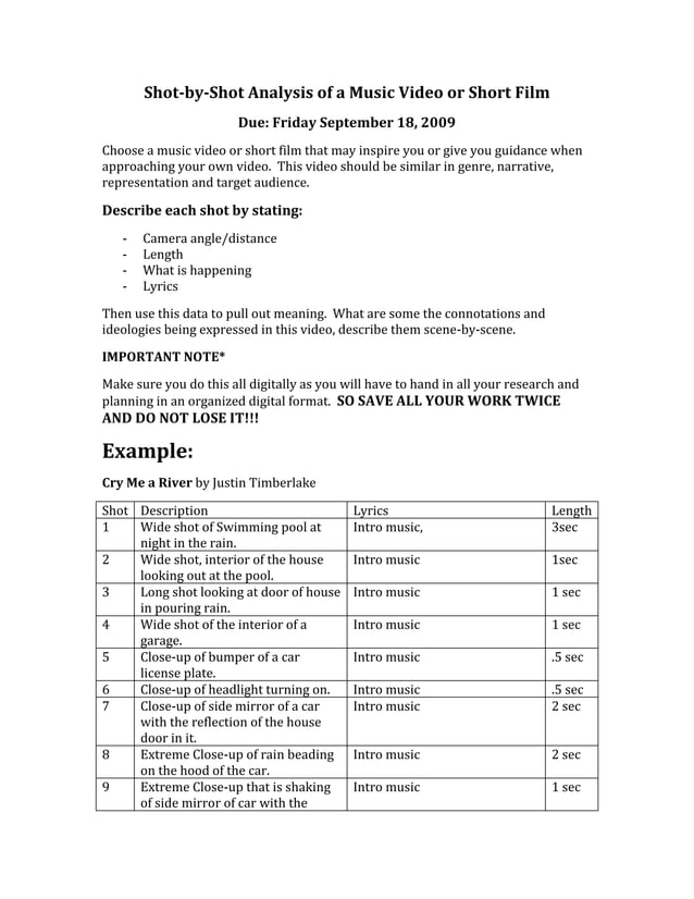 Shot By Shot Analysis Assignment | DOCX