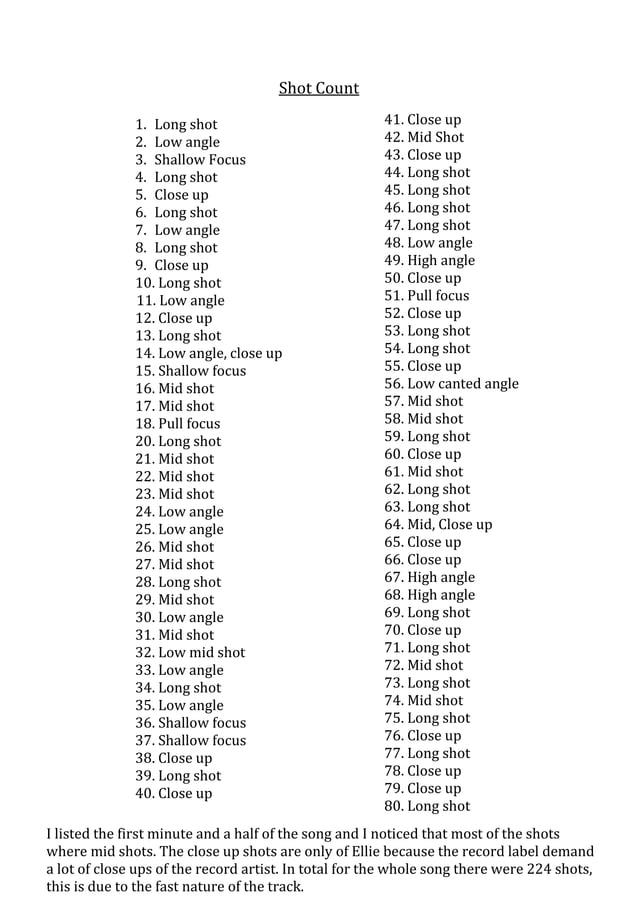 Shot Count | DOCX