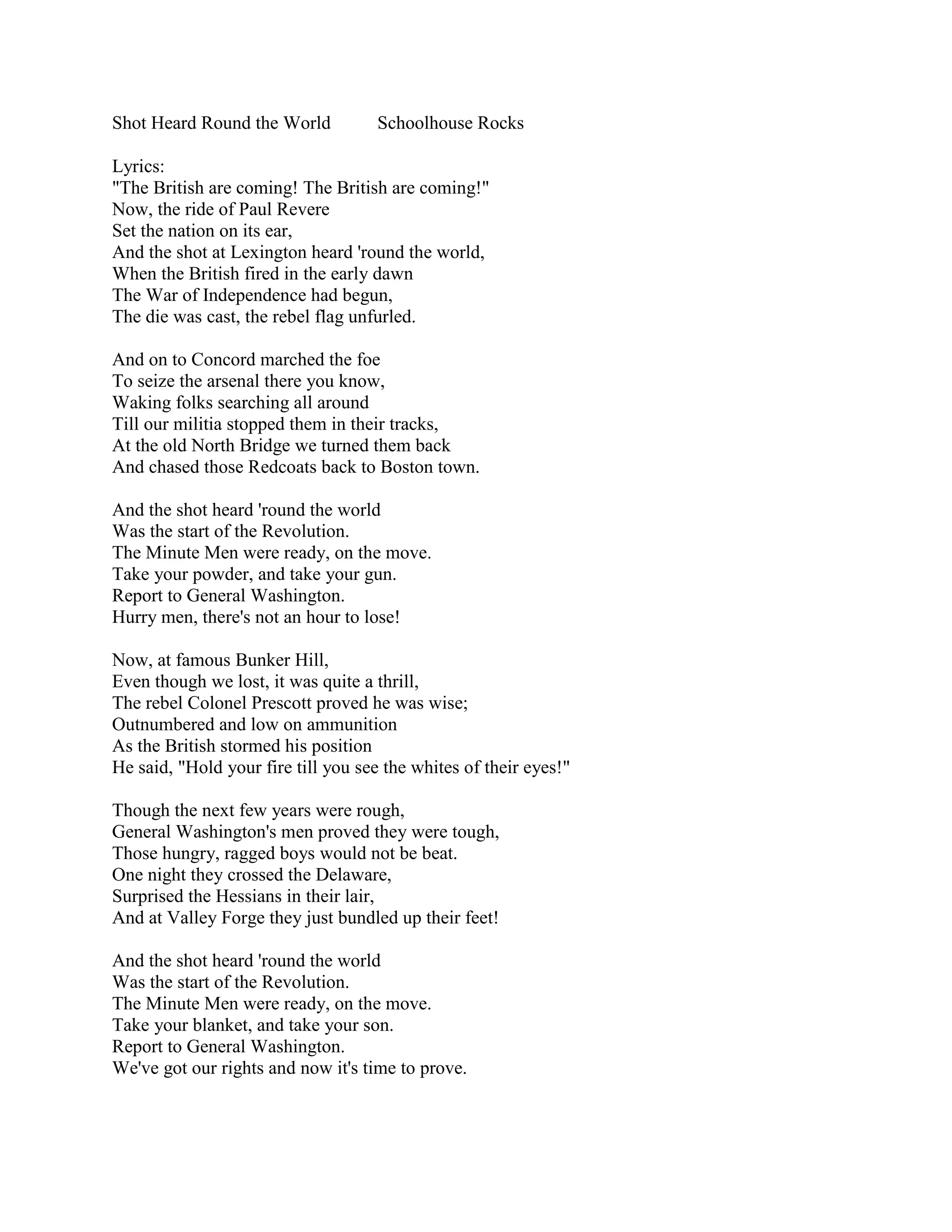 Shot heard round the world lyrics | DOCX