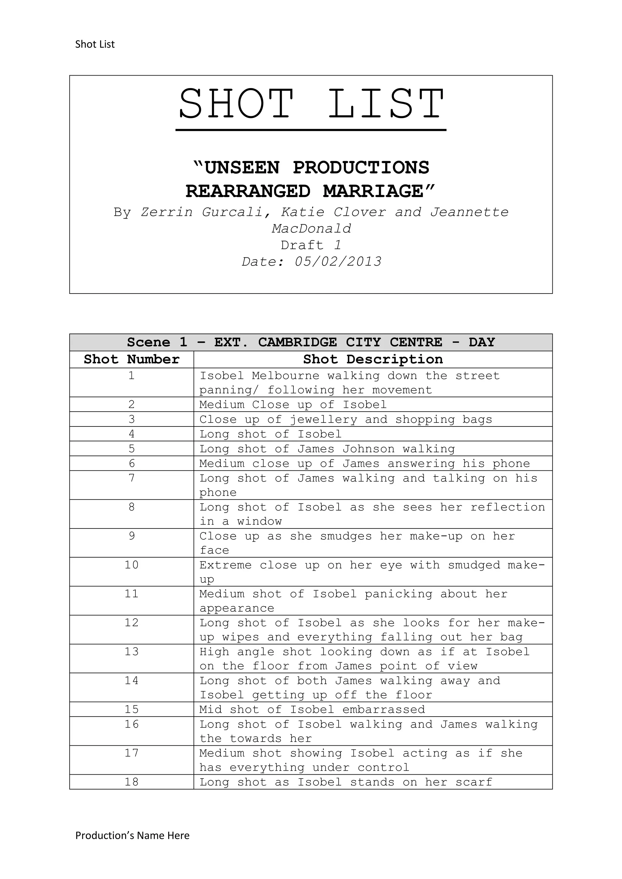 Shotlist - Rearranged Marriage | PDF