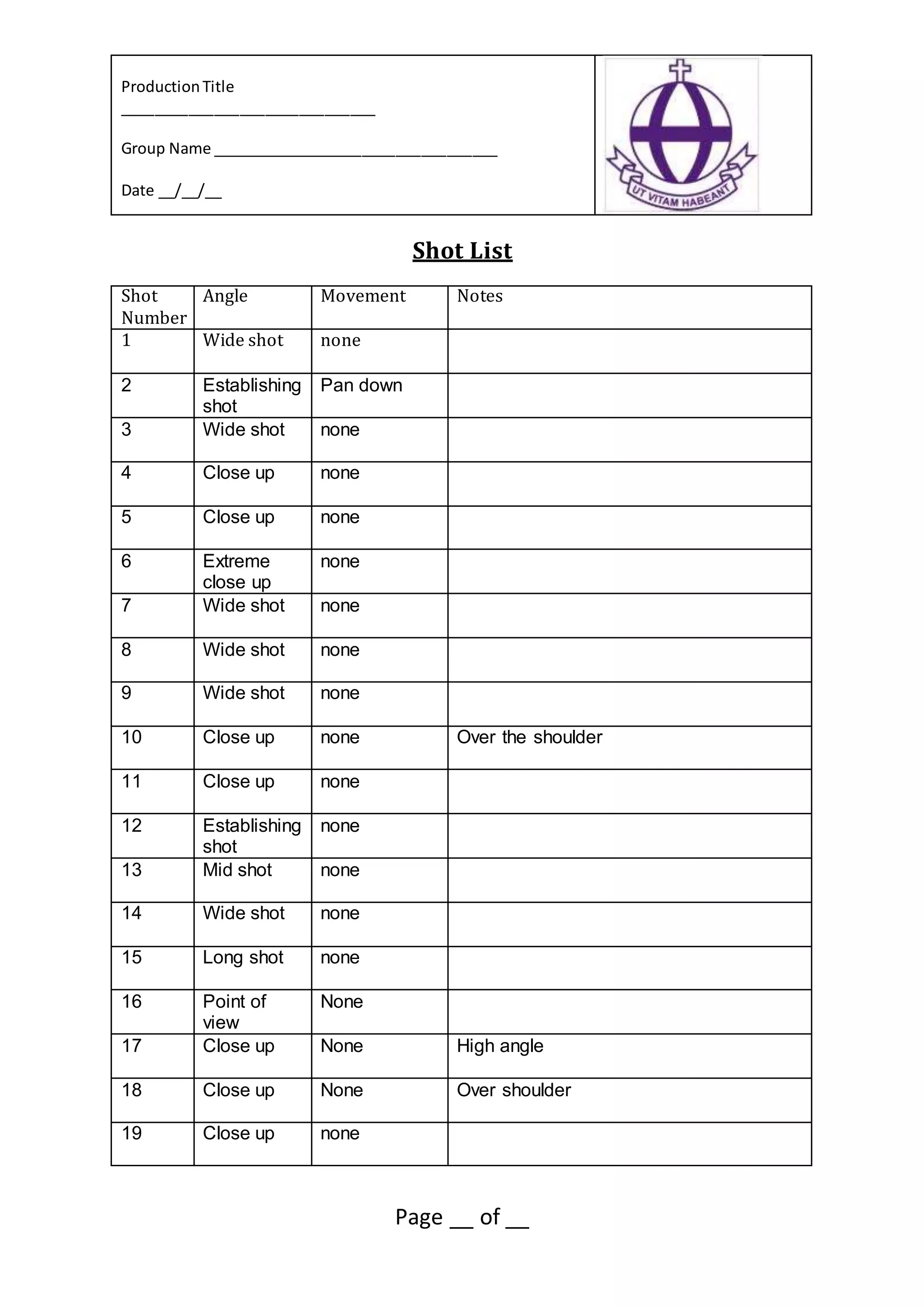 Shot List - The Stairway from Hell | DOCX | Cameras and Camcorders | Consumer Electronics