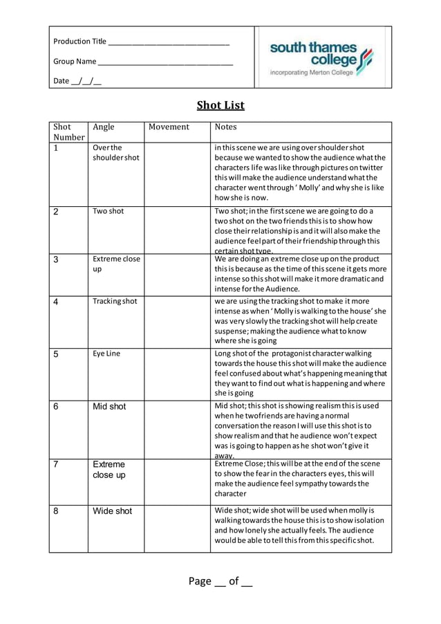 Shot List shot-list