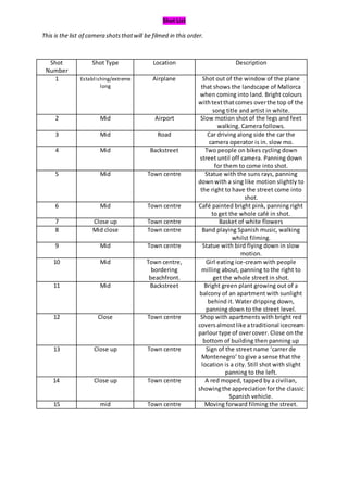 Shot list | DOCX