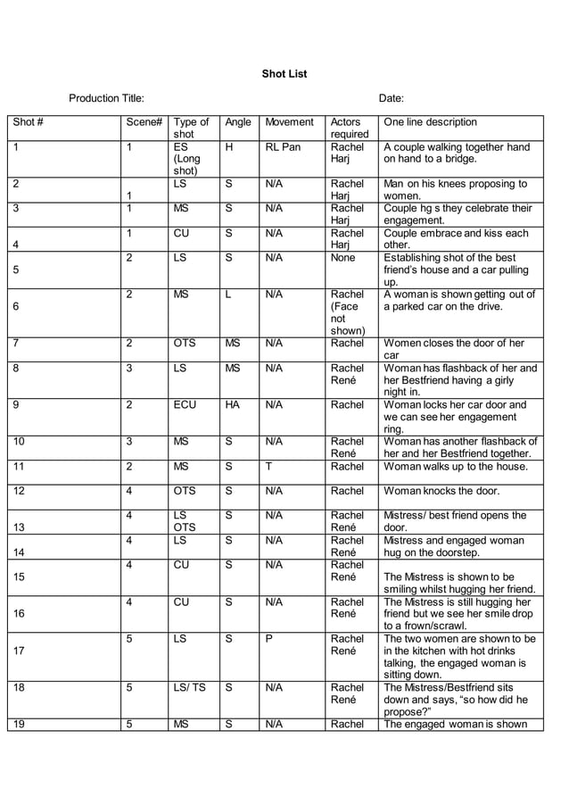 Shot List | DOCX