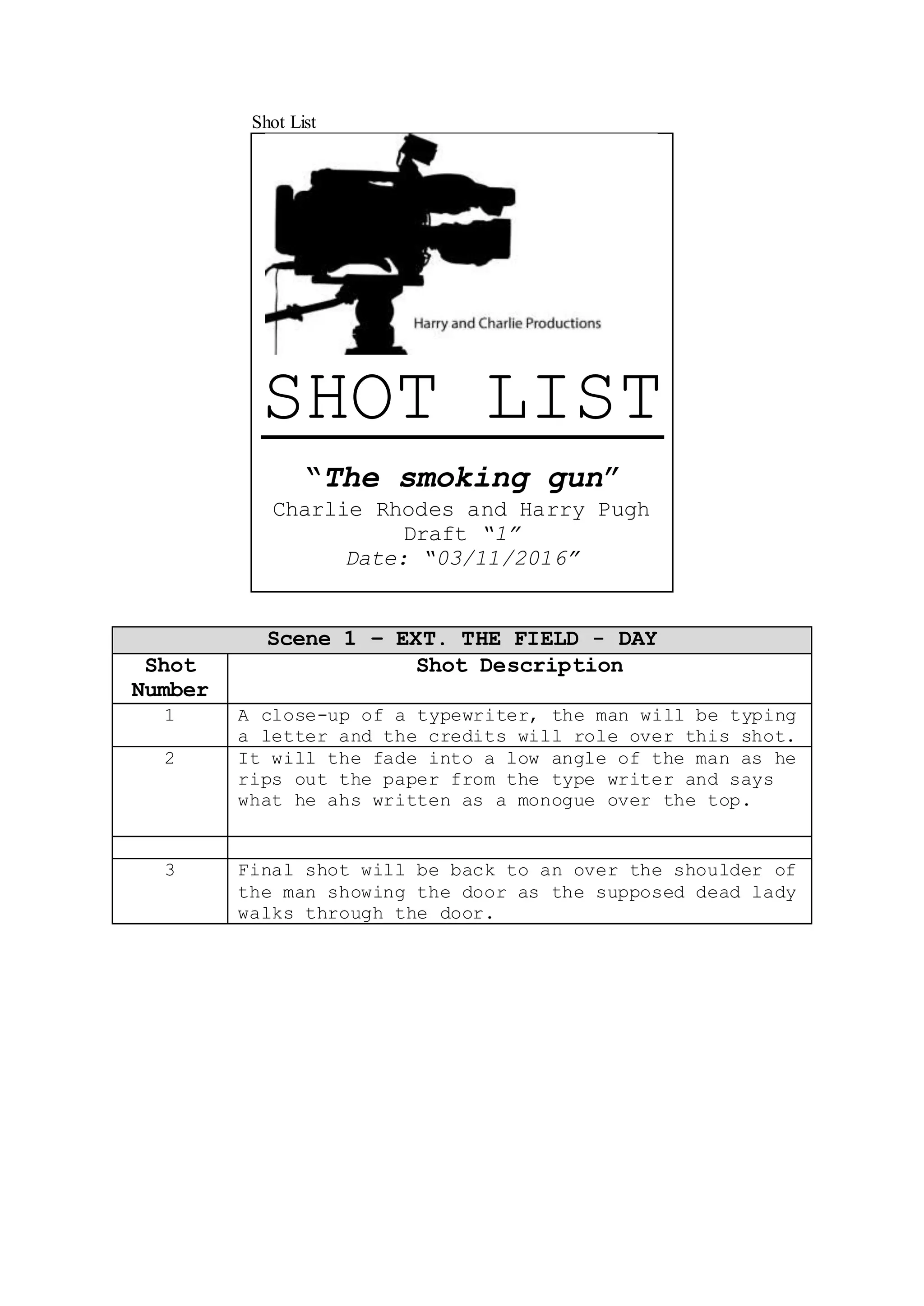 Shot list | DOCX