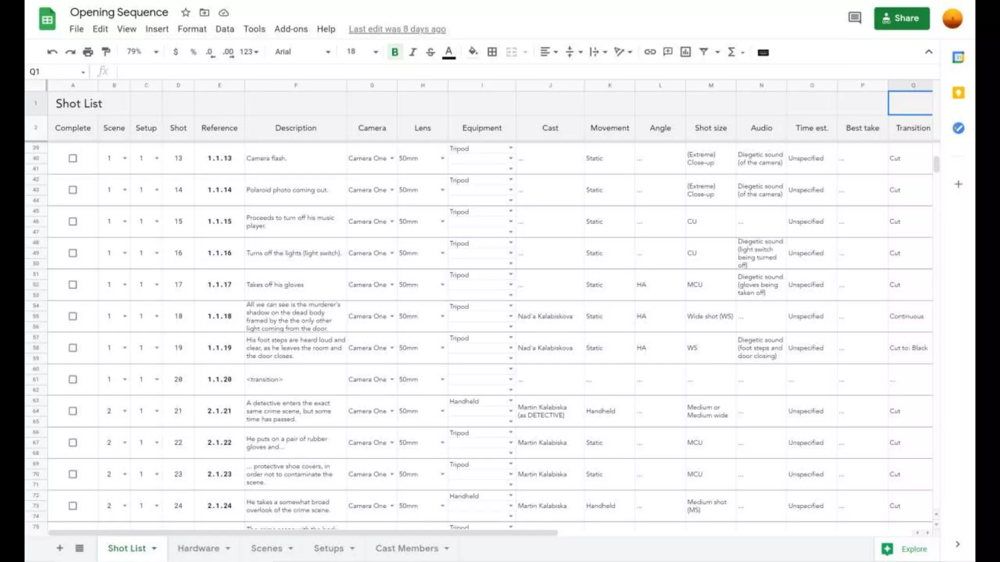 Opening sequence - Shotlist | PPTX
