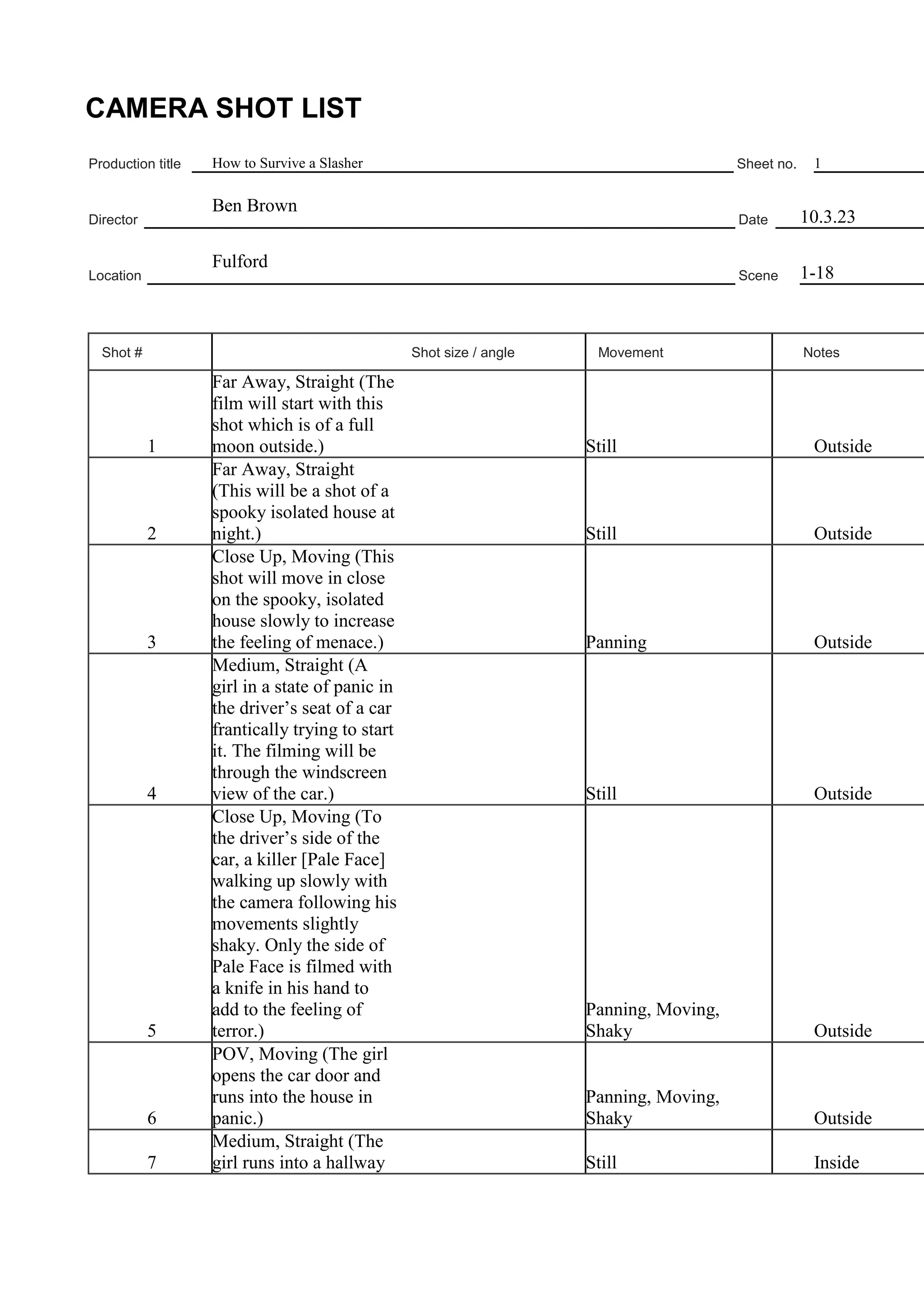 Shot List.docx | Free Download